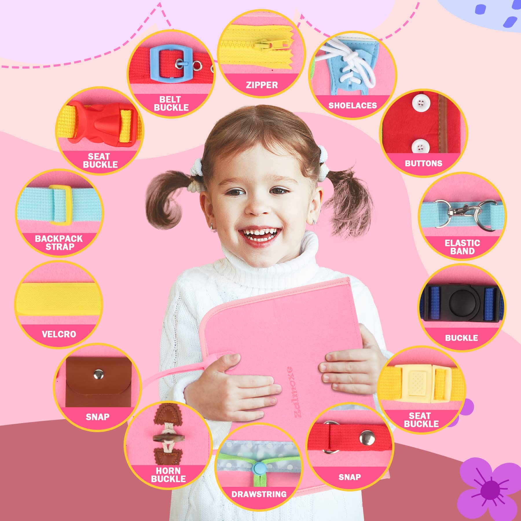 Zalmoxe 3D Montessori Toddlers Busy Board Busy Felt Books 16" Themes Preschool Daily Life Storytelling Early Learning Interactive Play Kit Learning Sensory Story Book Life Skill Education