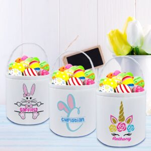 Personalized Easter Basket with Name for Girls Boys Kids, Custom Easter Buny Basket Gift Bags for Easter Eggs Hunt