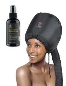 beaut'e seoul hooded hair dryer attachment and black seed & argan oil spray set - soft adjustable large hooded bonnet & keratin hair treatment leave in conditioner spray 5oz