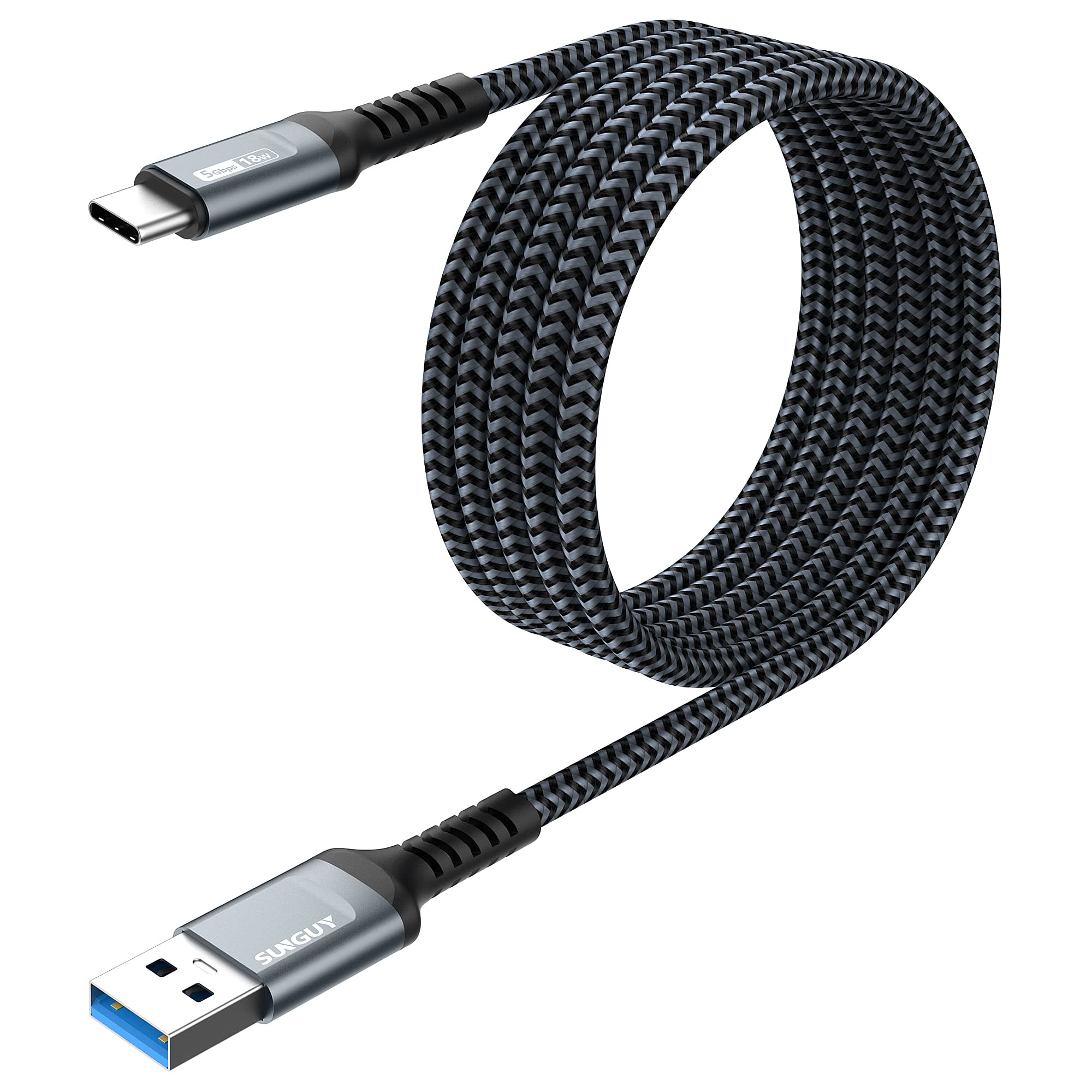 SUNGUY 5Gbps USB C 3.0 Android Auto Cable 1FT, 18W Short USB A to C Cable Fast Charging Nylon Braided Compatible with USB C External SSD, Galaxy S21 S20 S10 S10E Note 20, LG, Pixel and More