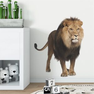 rofarso lifelike cool standing lion animal wall sticker removable wall decal peel and stick wall art decoration home decor for nursery kid baby bedroom living room playing room mural