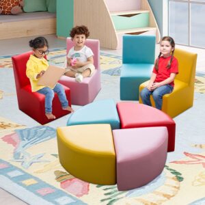 kinbor baby flexible seating set for toddlers and kids, children's colorful sofa chair for classroom kindergarten library 8 pcs toddlers soft foam set