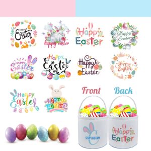 WQingot Personalized Easter Basket Custom with Name Customized Candy Egg Easter Buny Tote Bags Carry for Girls Boys Happy Easter Gift Deco Blue