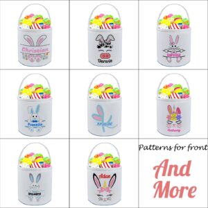 Personalized Buny Easter Basket with Name Custom Canvas Egg Bags for Kids Candy Easter Baskets for Baby Boys Girls-Blue