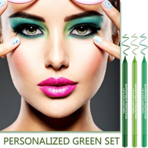 CAHIUYOA 3PCS Green Eyeliner Pencil,Metallic Eyeliner Pen, Pearl Eyeliner Kit Shimmer Eye Shadow Pencil Glitter Eye Liners for Women Set-B