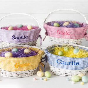 American Laser Crafts Personalized Easter Basket for Boys & Girls (Pink Liner) - Wicker Easter Basket for Kids - Monogrammed Basket with Handle, QUAL2008