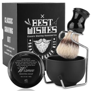 wismee men's shaving brush set boar bristle hair shaving brush, stainless steel shaving bowl & stand, 3.5oz shaving soap wet shaving cleaning tool birthday father day gifts for him men