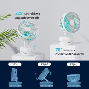 HandFun Desk Fans Small Quiet, 70° Oscillating 5000mAh USB-C Rechargeable Battery Operated Fan Clip on Small Table with 24H Long Lasting for Travel/Stroller/Home/Office/Camping/Treadmill/Golf Cart