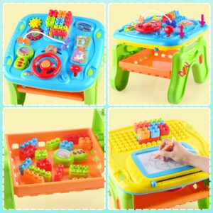 PLAY Baby Activity Table & Learing Table, 7-in-1 Multi Kids Activity Table Set Early Education Toy, Musical Table & Block Table, Toys for Toddlers Infants Kids 1 2 3 Year Olds Boys Girls Gifts