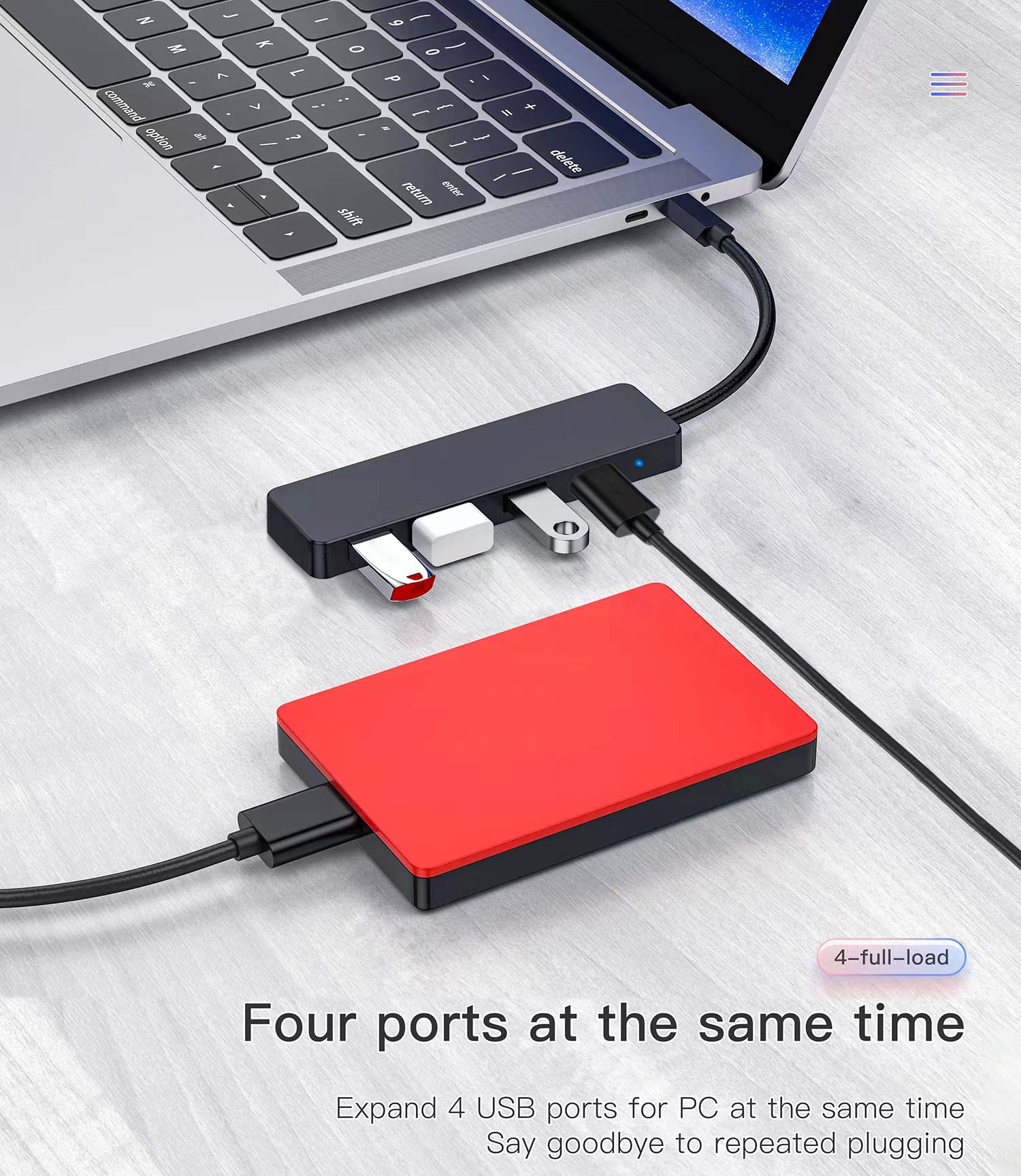 USB C Hub, 4-Port USB 3.0 Hub 5Gbps High Speed Data Transfer, USB Splitter USB Expander for Laptop, Xbox, Flash Drive, HDD, Console, Printer, Camera, Keyborad, Mouse