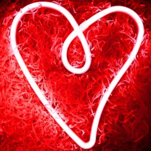 Love Heart Neon Light Valentine's Gift for Kids or Her,LED Heart Shape Neon Signs Lamp Pink Room Decor for Wall,Fun Light for Kids Room Decoration Powered by Battery/USB(Red)