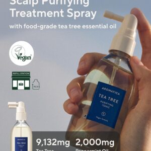 AROMATICA Tea Tree Purifying Hair Set - Gift Set with Vegan Shampoo, Tonic Spray and Essential Oil for Itchy, Greasy Hair