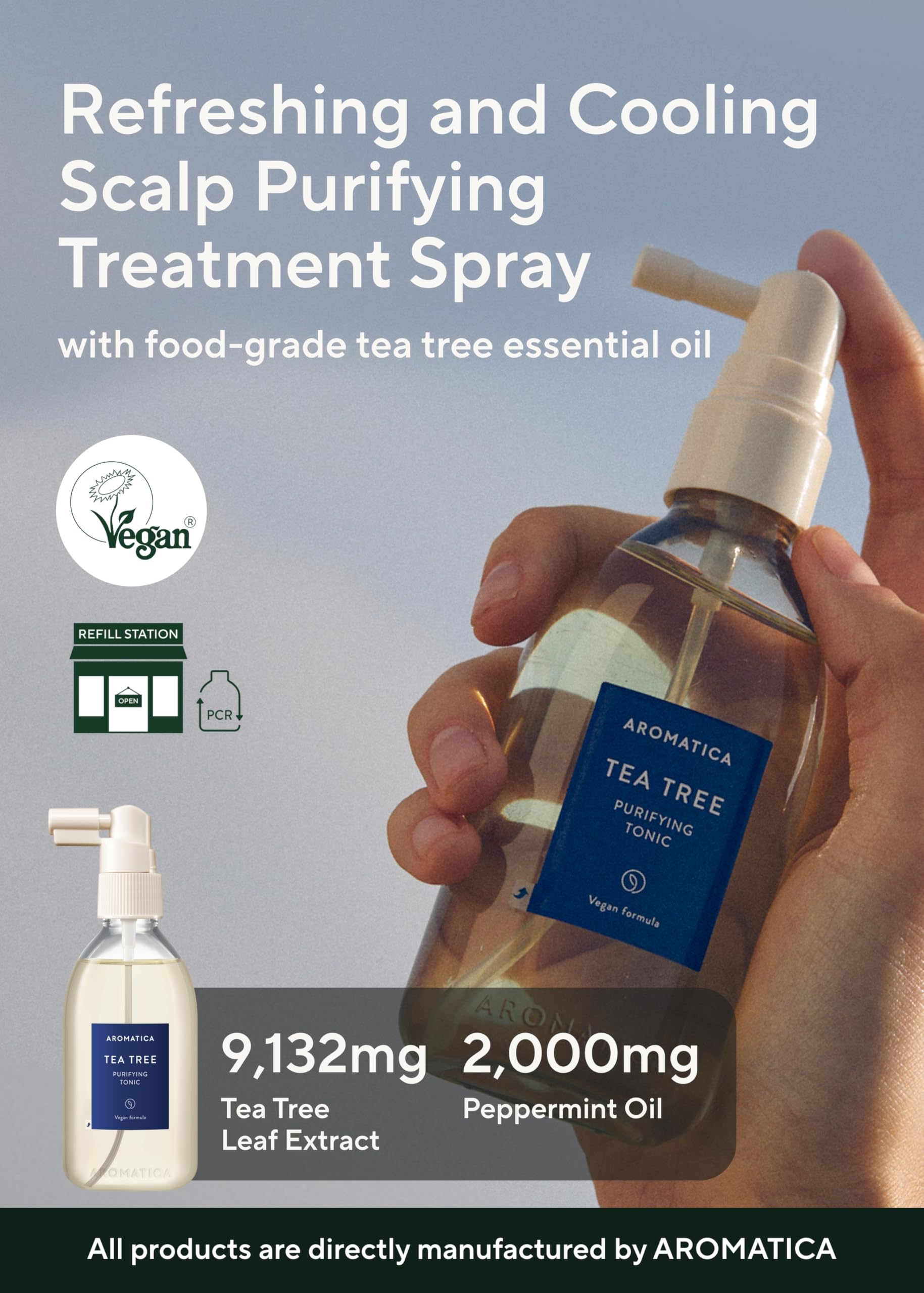 AROMATICA Tea Tree Purifying Hair Set - Gift Set with Vegan Shampoo, Tonic Spray and Essential Oil for Itchy, Greasy Hair