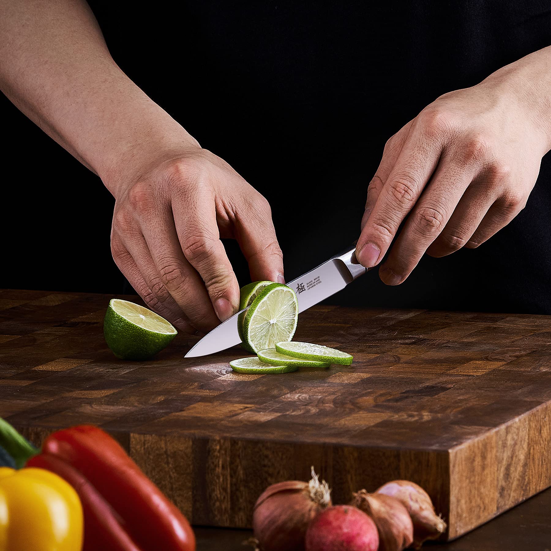 KYOKU Daimyo Series 8" Carving Knife + 5'' Utility Knife + 7'' Nakiri Knife - Japanese 440C Stainless Steel - Rosewood Handle