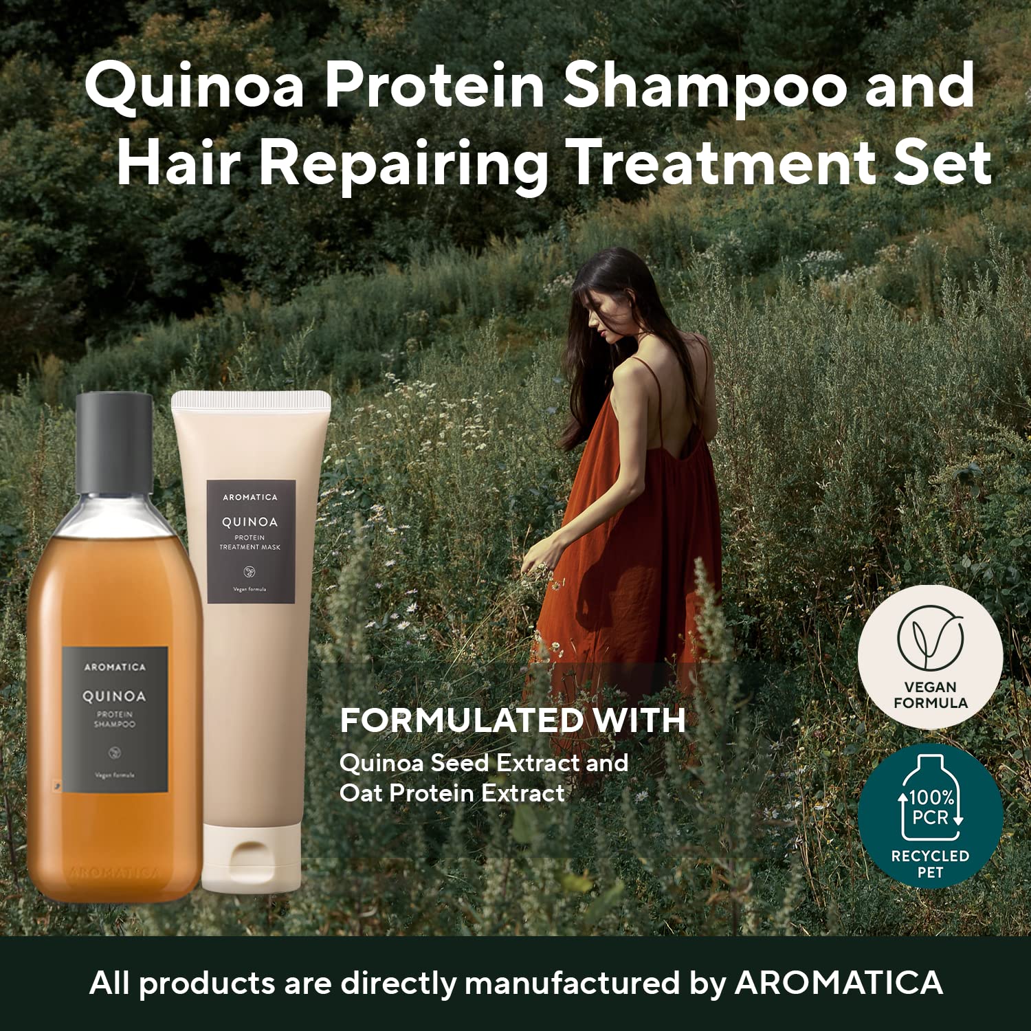 AROMATICA Quinoa Protein Shampoo & Hair Treatment Gift Set – Vegan Hair Care Product with Quinoa Extract for Color Treated, Damaged Hair