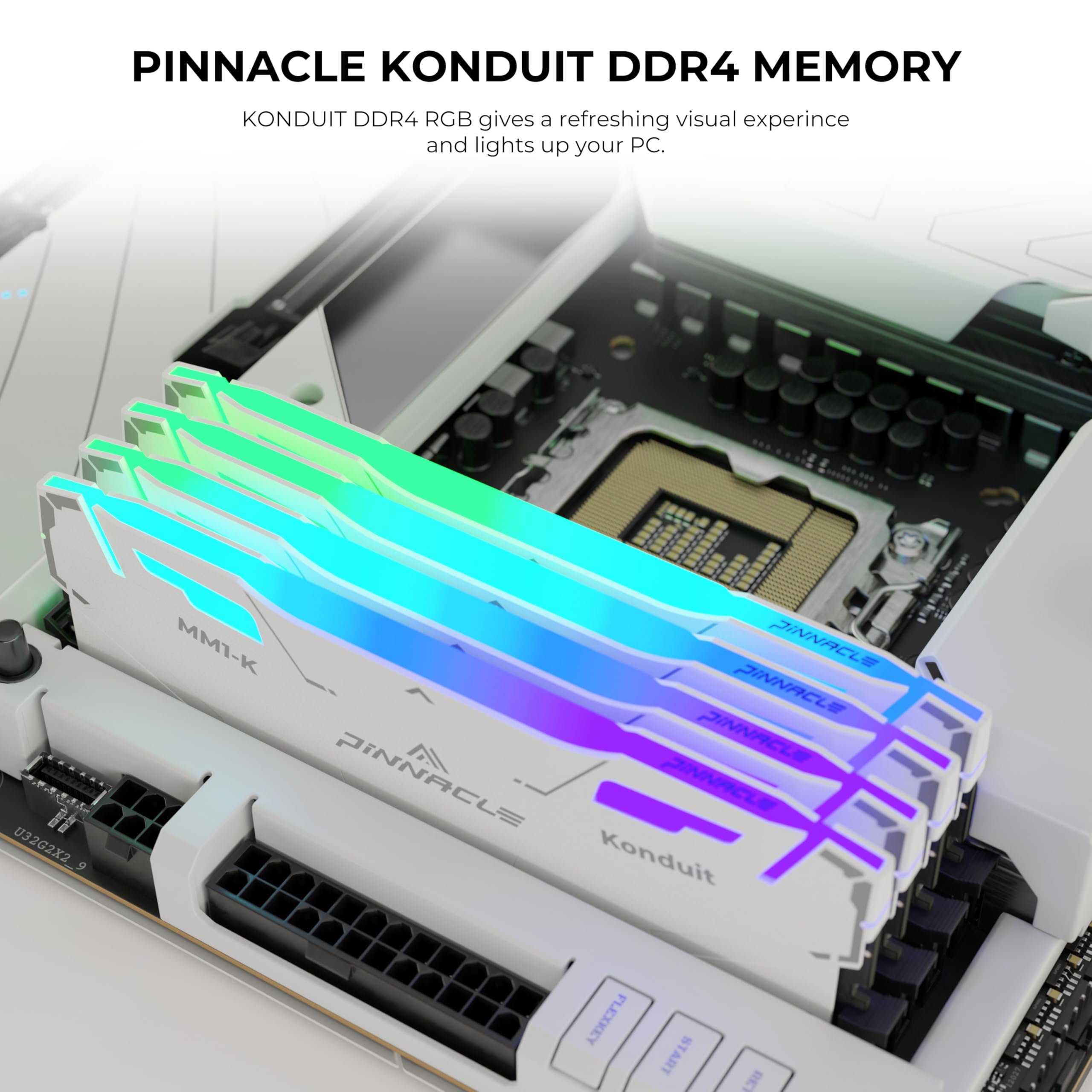 Timetec Pinnacle Konduit RGB DDR4 3200MHz PC4-25600 CL16-18-18-38 XMP2.0 Overclocking 1.35V Compatible for AMD and Intel Desktop Gaming PC Memory Module RAM (RGB White, 16GB KIT(2x8GB))