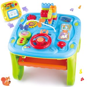 play baby activity table & learing table, 7-in-1 multi kids activity table set early education toy, musical table & block table, toys for toddlers infants kids 1 2 3 year olds boys girls gifts