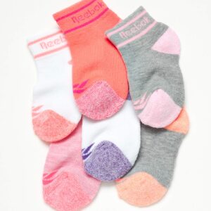 Reebok Girl's 6 Pack, 12 Pack Comfort Cushion Quarter Cut Socks (Infant/Toddler), Size 2-4T, Pink/Grey (6 Pack)