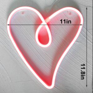 Love Heart Neon Light Valentine's Gift for Kids or Her,LED Heart Shape Neon Signs Lamp Pink Room Decor for Wall,Fun Light for Kids Room Decoration Powered by Battery/USB(Red)