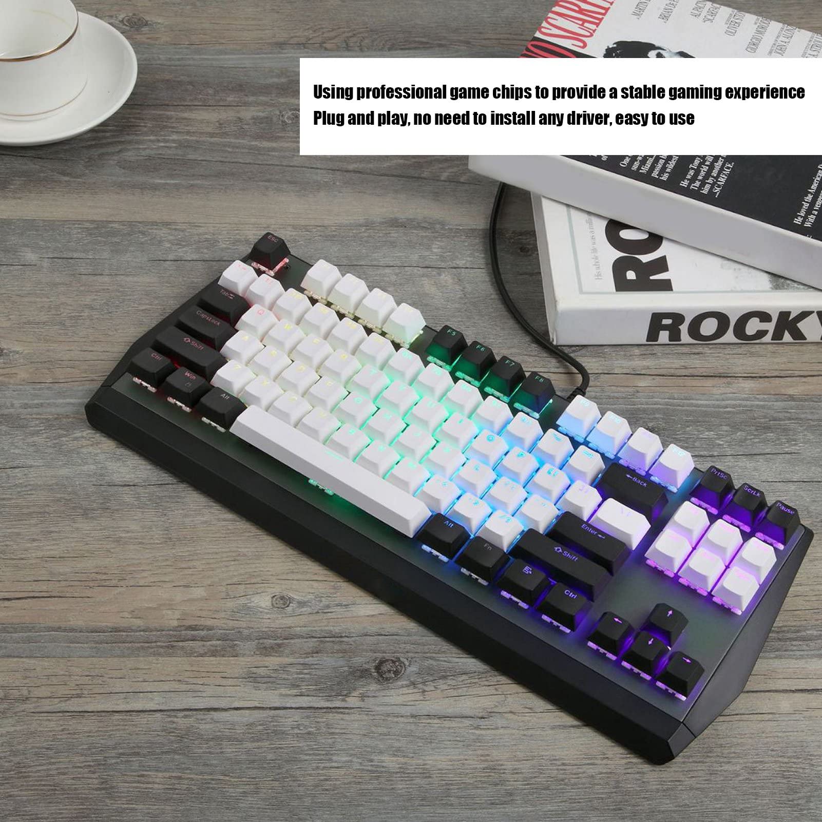 Byged Mechanical Keyboard, 87 Keys RGB Backlight USB Keyboard Wired Keyboard Computer Gaming Keyboard with Custom Function, for Win System