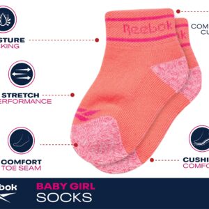 Reebok Girl's 6 Pack, 12 Pack Comfort Cushion Quarter Cut Socks (Infant/Toddler), Size 2-4T, Pink/Grey (6 Pack)