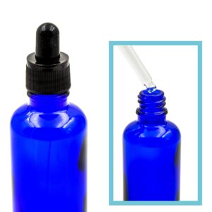 Youngever 12 Pack 2 Ounce Blue Glass Dropper Bottles for Essential Oil, 2 Stainless Steel Mini Funnels