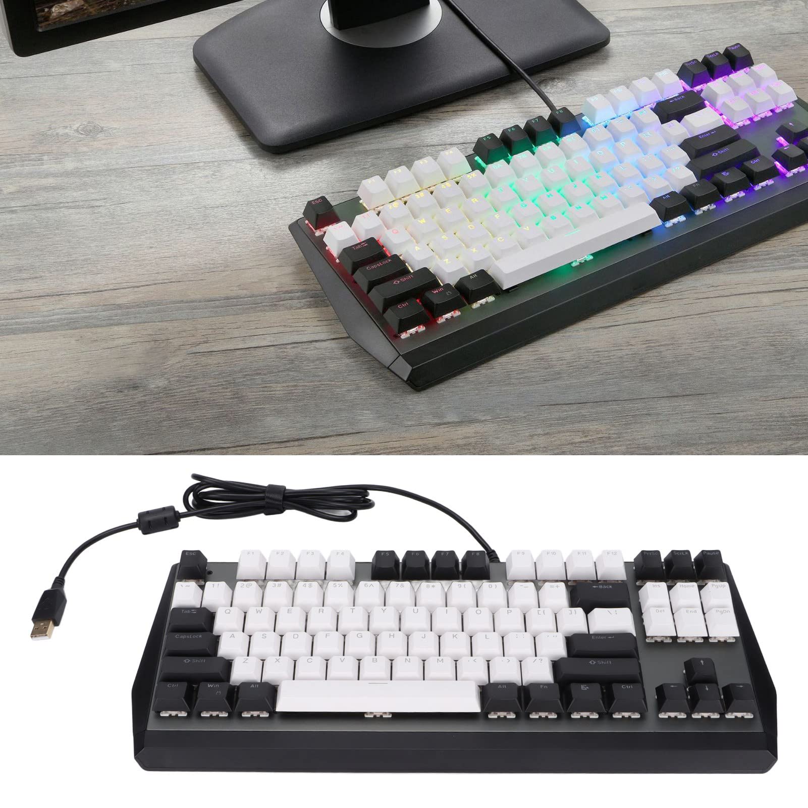 Byged Mechanical Keyboard, 87 Keys RGB Backlight USB Keyboard Wired Keyboard Computer Gaming Keyboard with Custom Function, for Win System