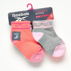 Reebok Girl's 6 Pack, 12 Pack Comfort Cushion Quarter Cut Socks (Infant/Toddler), Size 2-4T, Pink/Grey (6 Pack)