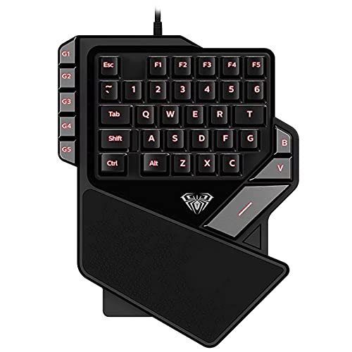 Niaviben Mini One-Handed Gaming Keyboard with Wrist Rest 38 Keys USB Wired Gaming Keyboard LED Backlight Ergonomic Keyboard Applies to PC Office (Black)