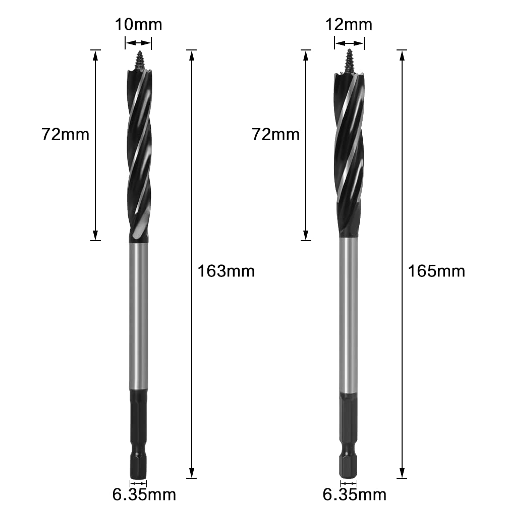 WSOOX Brad Point Wood Drill Bit Set 8PCS Four Spiral Flutes Drill Bit by 1/4" Hex Shank for Quick Chip Removing and Fast Drilling(Drilling Diameter:10mm,12mm,14mm,16mm,18mm,20mm,22mm,25mm)