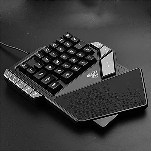 Niaviben Mini One-Handed Gaming Keyboard with Wrist Rest 38 Keys USB Wired Gaming Keyboard LED Backlight Ergonomic Keyboard Applies to PC Office (Black)