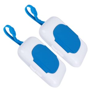 doitool 2pcs portable wipe dispenser holder with lid refillable baby tissue case for baby stroller travel bathroom (blue)