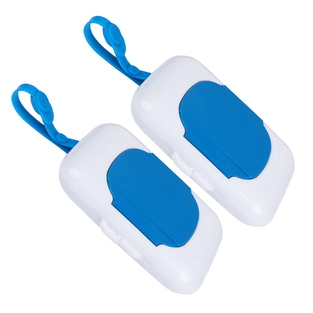 DOITOOL 2Pcs Portable Wipe Dispenser Holder with Lid Refillable Baby Tissue Case for Baby Stroller Travel Bathroom (Blue)