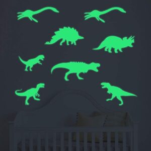 supzone 18 pcs dinosaurs wall decals luminous stickers glow in the dark light dino wall stickers removable vinyl diy wall decor for boys playroom bedroom classroom living room nursery room