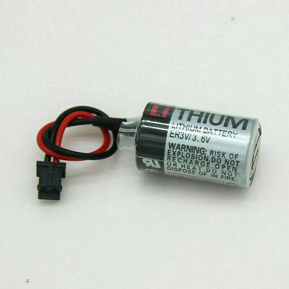 BAOBUTE 2PCS ER3V 3.6V 1000mAh PLC Lithium Battery Compatible for Toshiba JZSP-BA01 146705-1(with Black Connector), 14.5*25mm