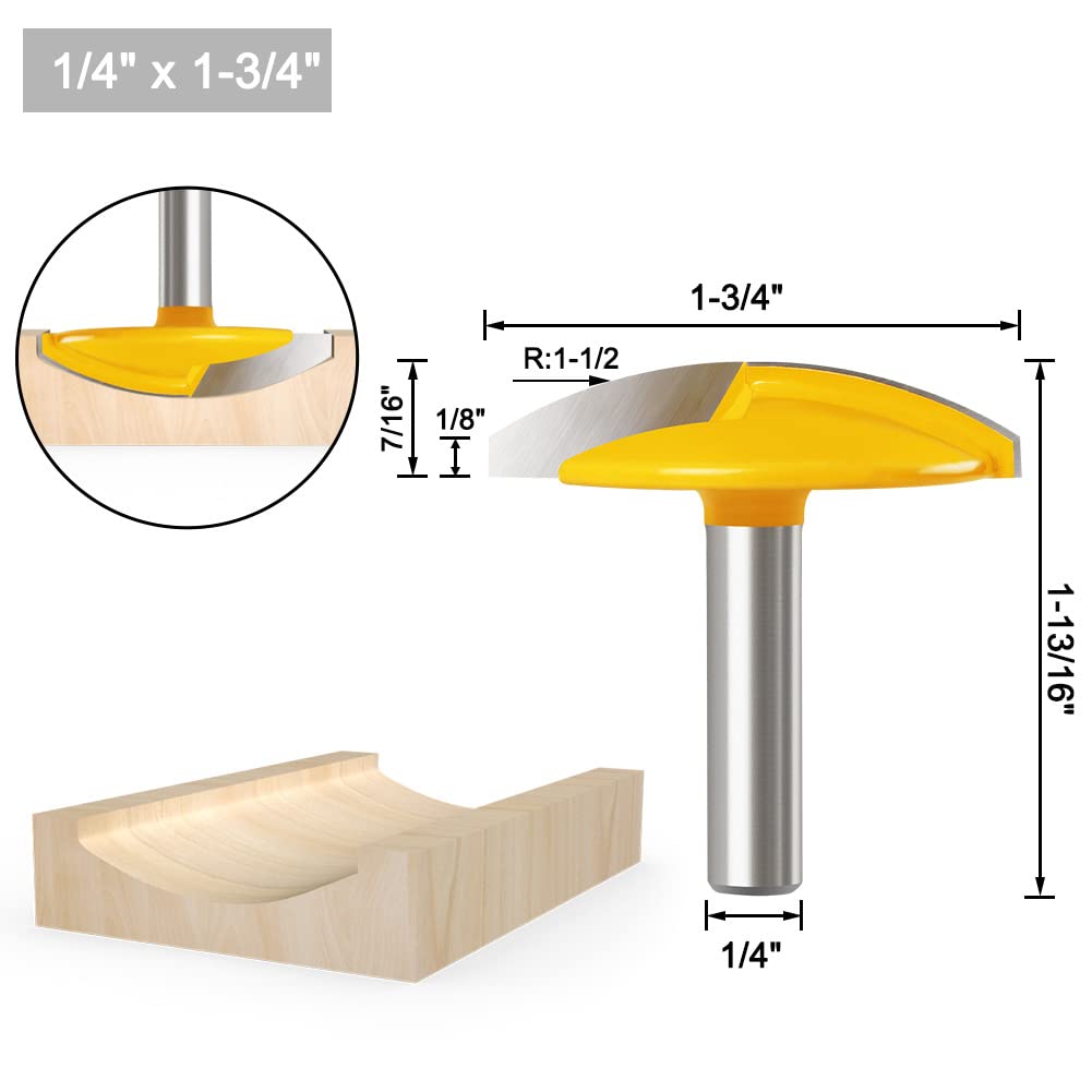 WSOOX 1/4 Inch Shank Horizontal Crown Router Bit for Woodworking (R:1-1/2")