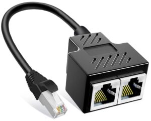 mvboone ethernet splitter 1 to 2 rj45 network male to female adapter, suitable super cat5-8, cmpatible with adsl/hubs/tvs/set-top boxes/routers/omputers (only support one works at one time)