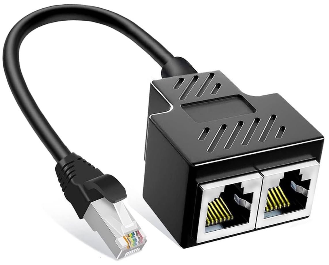 MVBOONE Ethernet Splitter 1 to 2 RJ45 Network Male to Female Adapter, Suitable Super Cat5-8, Cmpatible with ADSL/Hubs/TVs/Set-top Boxes/Routers/omputers (Only Support one Works at one time)