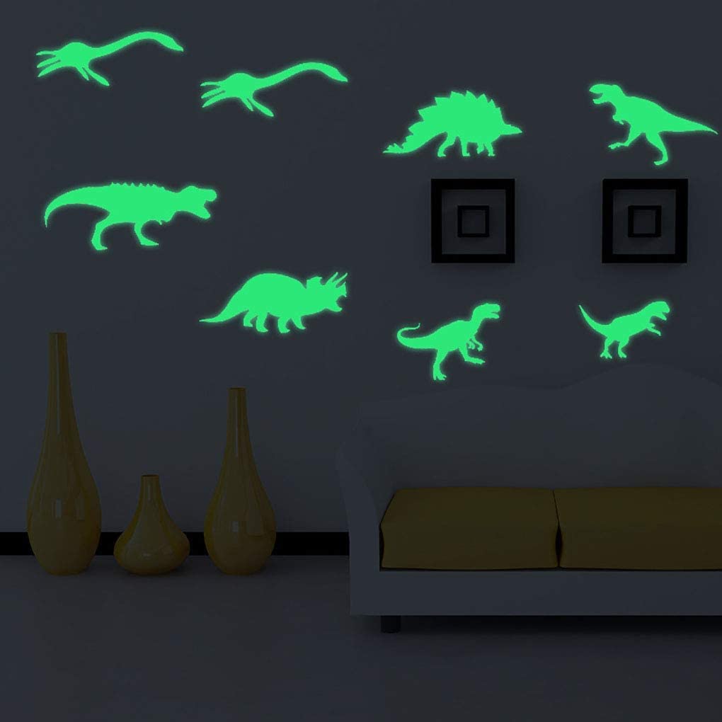 Supzone 18 pcs Dinosaurs Wall Decals Luminous Stickers Glow in The Dark Light Dino Wall Stickers Removable Vinyl DIY Wall Decor for Boys Playroom Bedroom Classroom Living Room Nursery Room