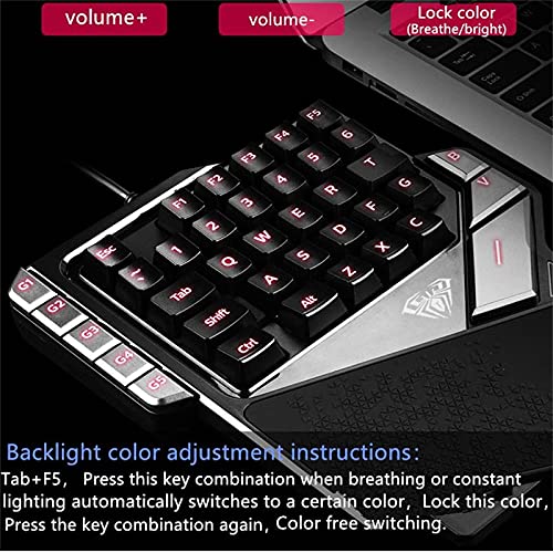 Niaviben Mini One-Handed Gaming Keyboard with Wrist Rest 38 Keys USB Wired Gaming Keyboard LED Backlight Ergonomic Keyboard Applies to PC Office (Black)