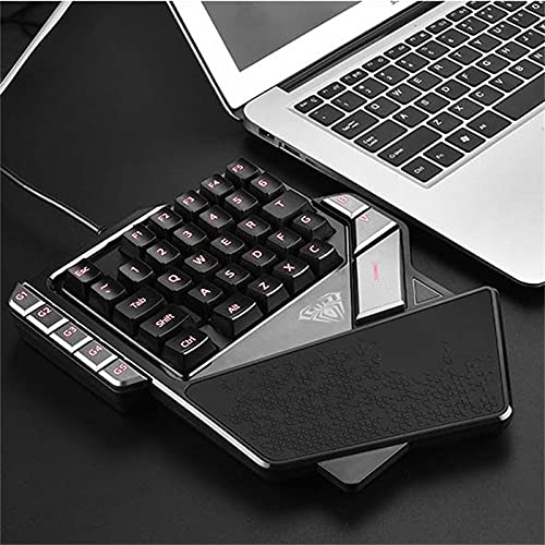 Niaviben Mini One-Handed Gaming Keyboard with Wrist Rest 38 Keys USB Wired Gaming Keyboard LED Backlight Ergonomic Keyboard Applies to PC Office (Black)