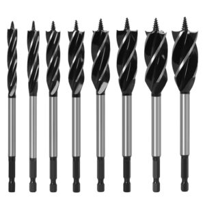 wsoox brad point wood drill bit set 8pcs four spiral flutes drill bit by 1/4" hex shank for quick chip removing and fast drilling(drilling diameter:10mm,12mm,14mm,16mm,18mm,20mm,22mm,25mm)