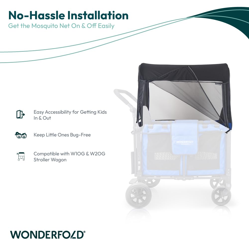 WONDERFOLD Mosquito Net for Stroller Wagon Featuring Easy Access Zippered Entrance with Quick and Easy Install and Protection from All Types of Insects (Fits Only W1 & W2)