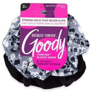 goody forever scrunchies - black dots - pain-free hair accessories for men, women, boys & girls - style with ease & keep your hair secured for all day comfort - for all hair types, 2 count (pack of 1)