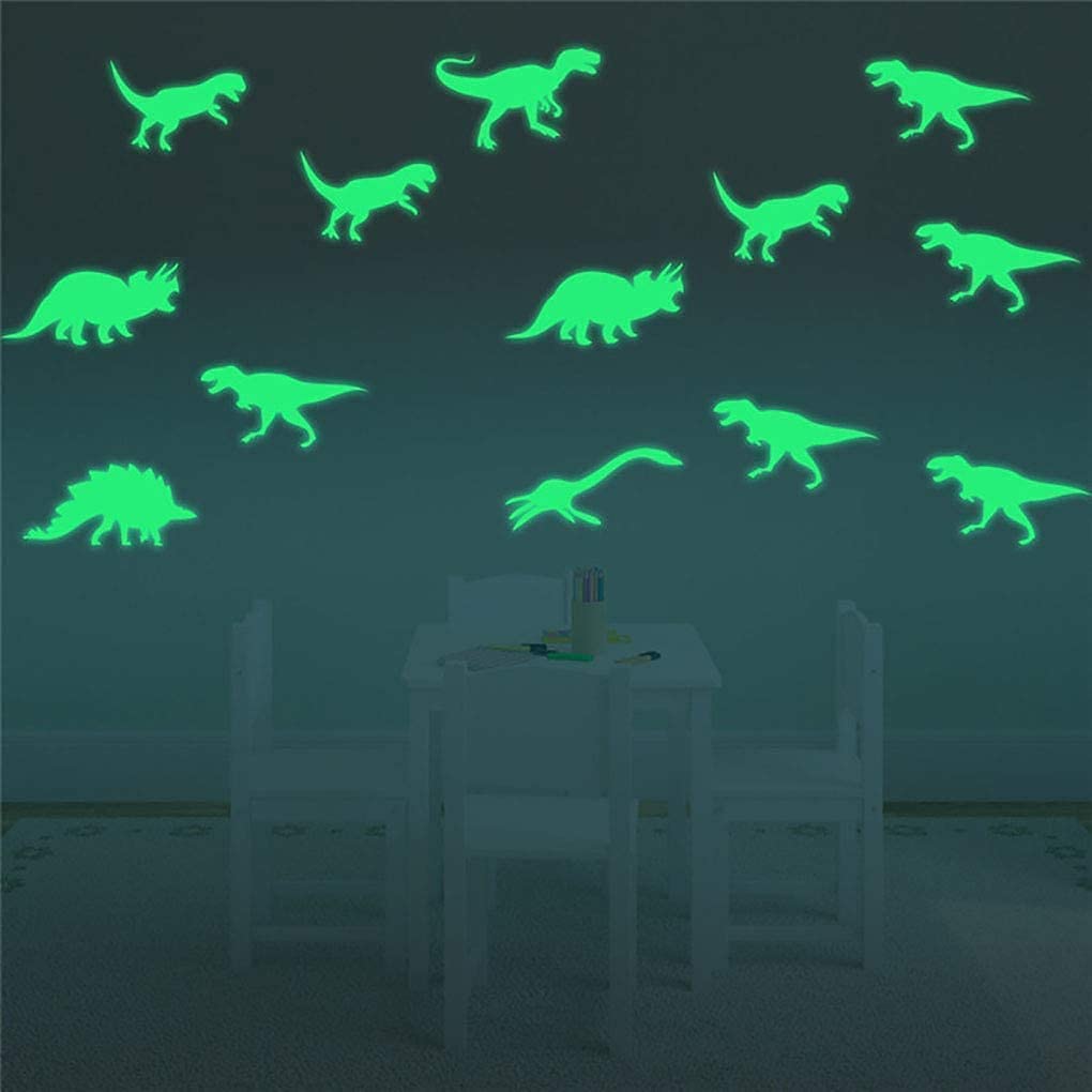 Supzone 18 pcs Dinosaurs Wall Decals Luminous Stickers Glow in The Dark Light Dino Wall Stickers Removable Vinyl DIY Wall Decor for Boys Playroom Bedroom Classroom Living Room Nursery Room