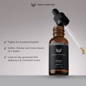 Fresh Heritage Faster Beard Growth Bundle - Beard Oil & Hair Growth Vitamin Gummies - Helps Fast Beard Growth - Beard Oil Kit for Men - Classic Scent