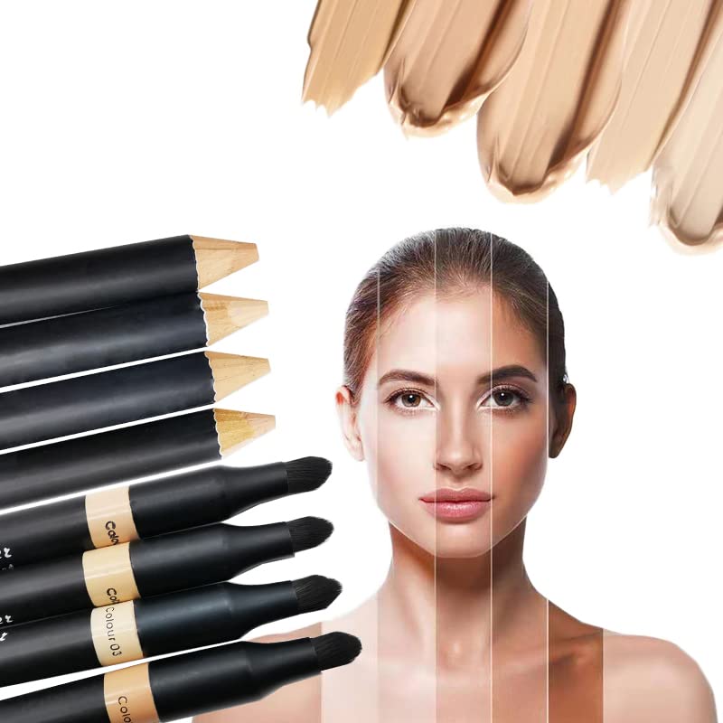 AKARY Face Full Range of Coverage Concealer Pencil for Face, 2 in 1 Dual-Sided Eyebrow Face Concealer Crayon Highlighter Stick, Professional Waterproof Foundation Concealer for Eye Dark Circles, Blackheads, Concealer Pencil with Brush for Men and Women (#