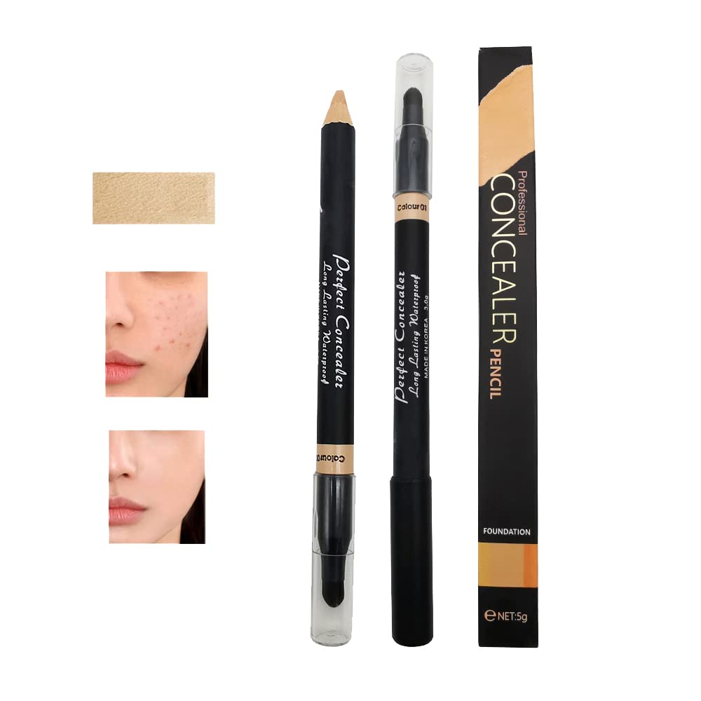 AKARY Face Full Range of Coverage Concealer Pencil for Face, 2 in 1 Dual-Sided Eyebrow Face Concealer Crayon Highlighter Stick, Professional Waterproof Foundation Concealer for Eye Dark Circles, Blackheads, Concealer Pencil with Brush for Men and Women (#