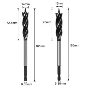 WSOOX Brad Point Wood Drill Bit Set 8PCS Four Spiral Flutes Drill Bit by 1/4" Hex Shank for Quick Chip Removing and Fast Drilling(Drilling Diameter:10mm,12mm,14mm,16mm,18mm,20mm,22mm,25mm)