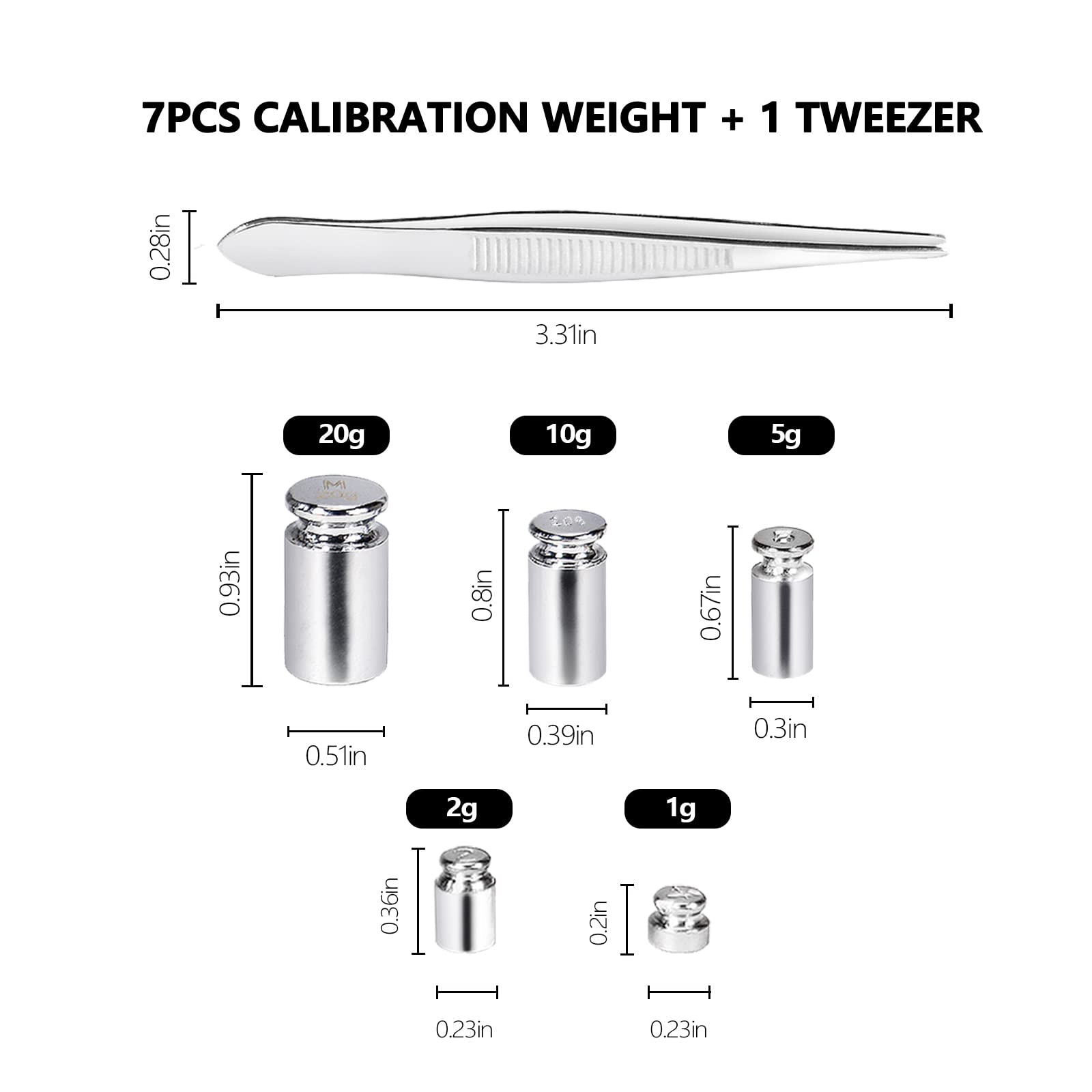 UNIWEIGH Calibration Weights Set, 7pcs 1-60g Calibration Gram Scale Weights Kit, Small Test Weight for Scales Digital Weight Grams, Includes: 1g*1, 2g*2, 5g*1,10g*1, 20g*2,1 Piece Tweezers